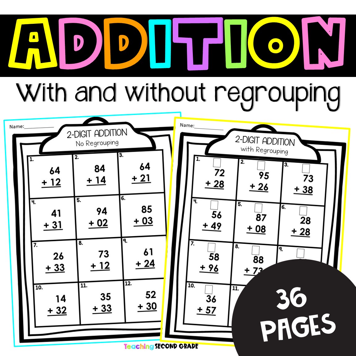 2 Digit Addition and Subtraction with and without Regrouping Worksheets ...