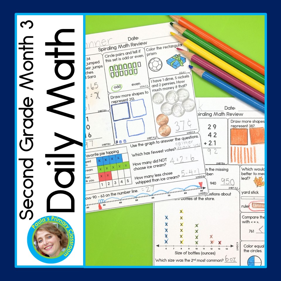 Math Spiral Review | 2nd Grade Daily Worksheets Morning Work Homework ...