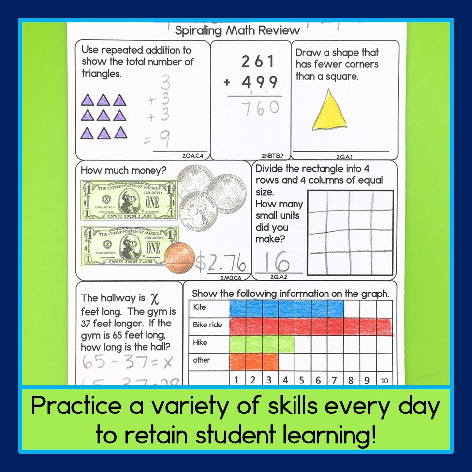 Math Spiral Review | 2nd Grade Daily Worksheets Morning Work Homework ...