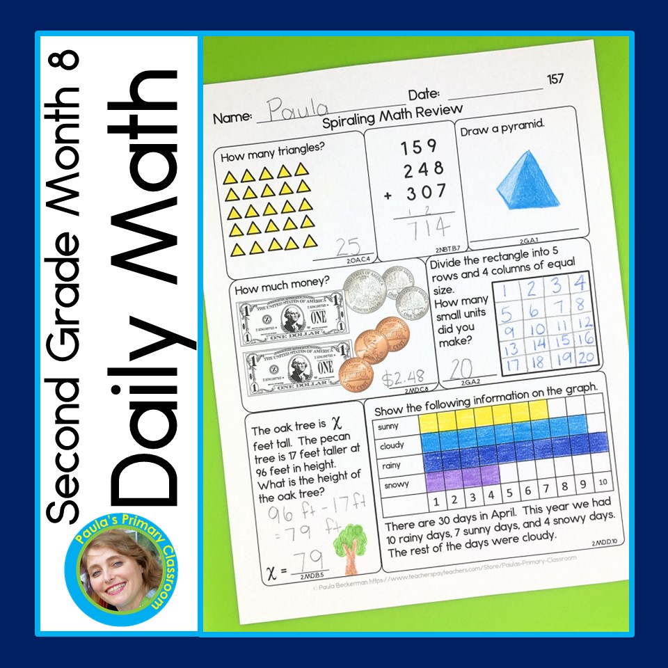 Math Spiral Review | 2nd Grade Daily Worksheets Morning Work Homework ...