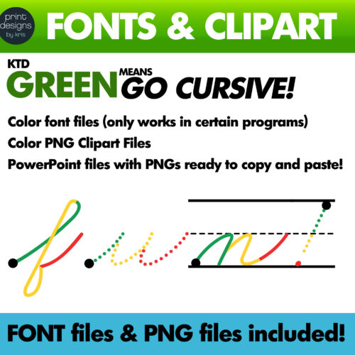 Color Tracing CURSIVE Font - Letter Formation - KTD Green Means Go Font ...