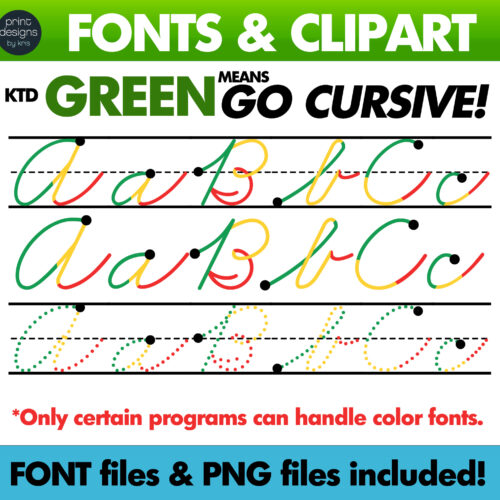 Color Tracing CURSIVE Font - Letter Formation - KTD Green Means Go Font ...