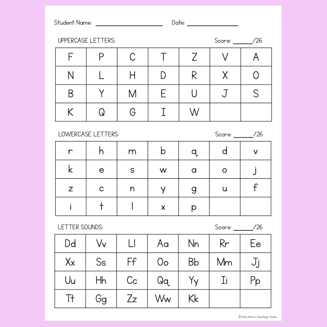 Uppercase, Lowercase, Sound Letter Identification Assessment - Classful