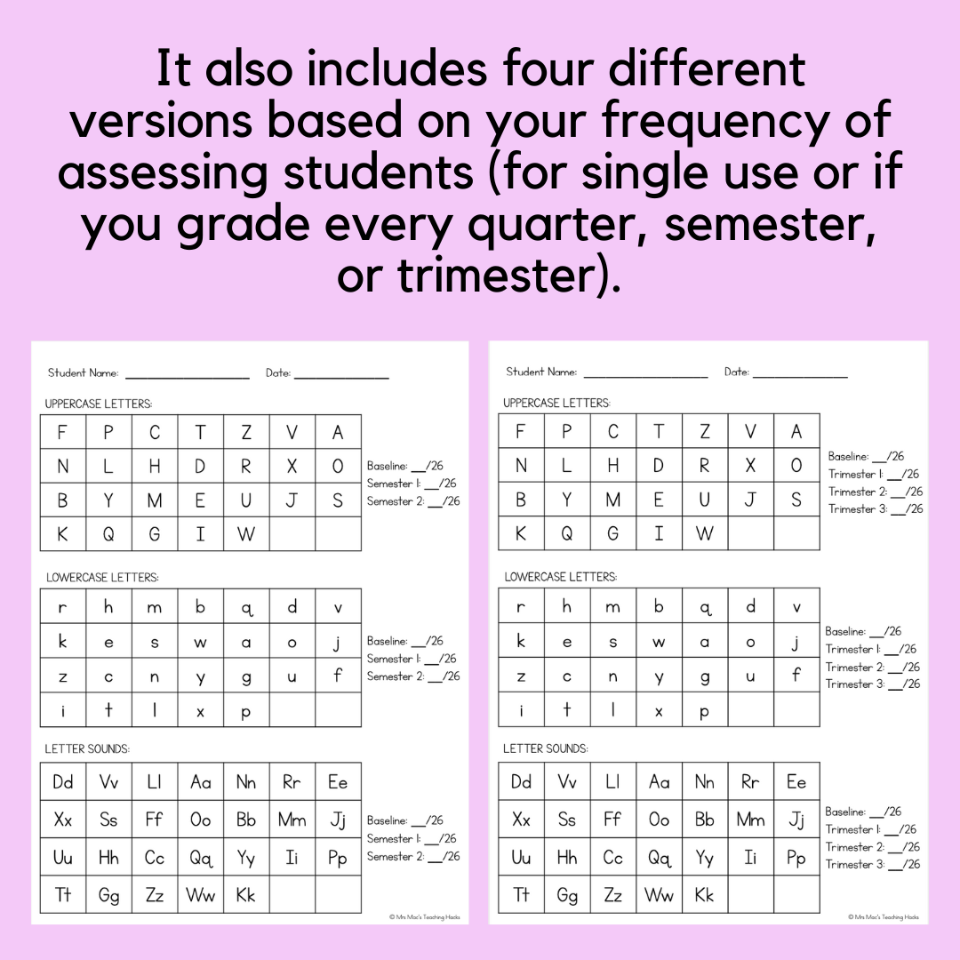 Uppercase, Lowercase, Sound Letter Identification Assessment - Classful