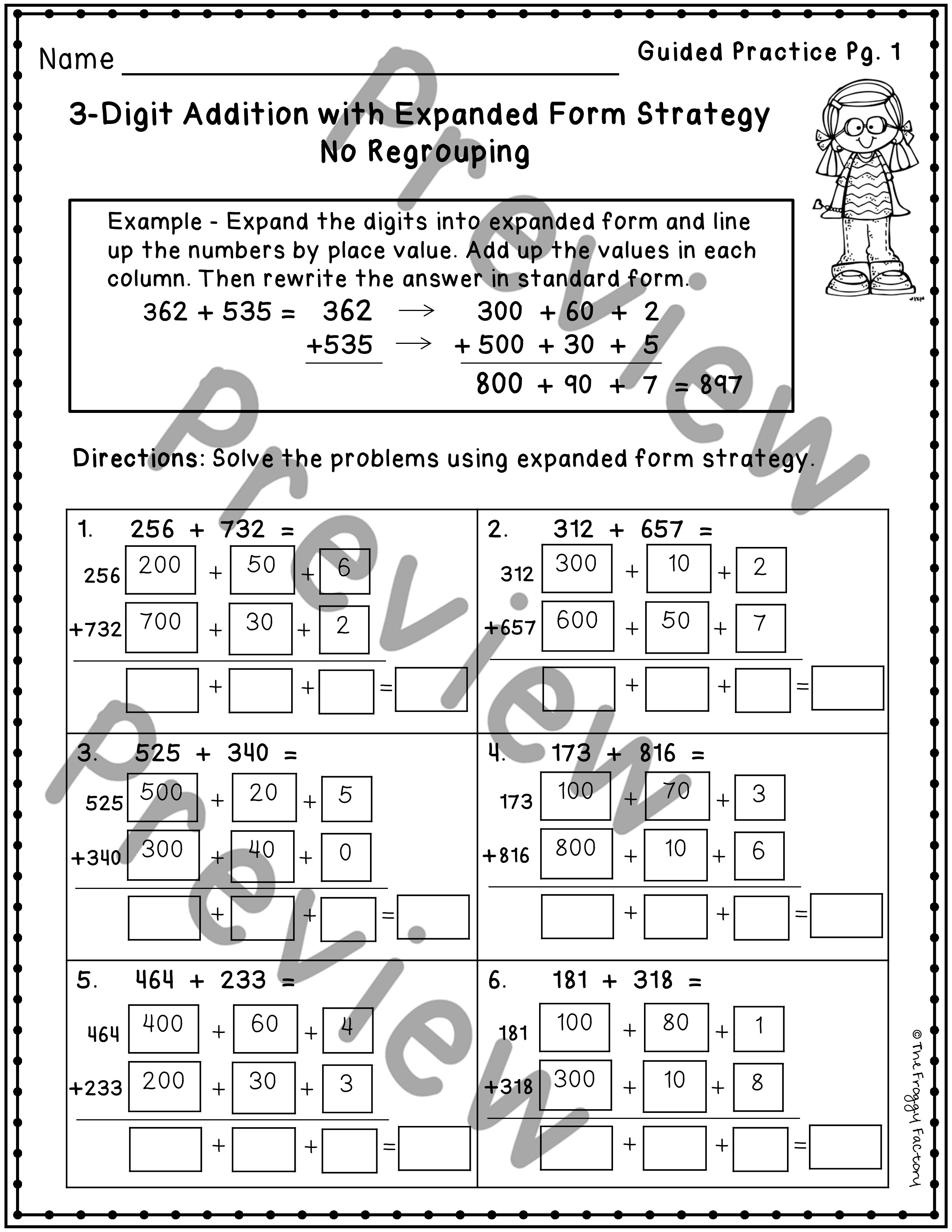 3 Digit Addition Expanded Form Addition Strategies Worksheets - Classful