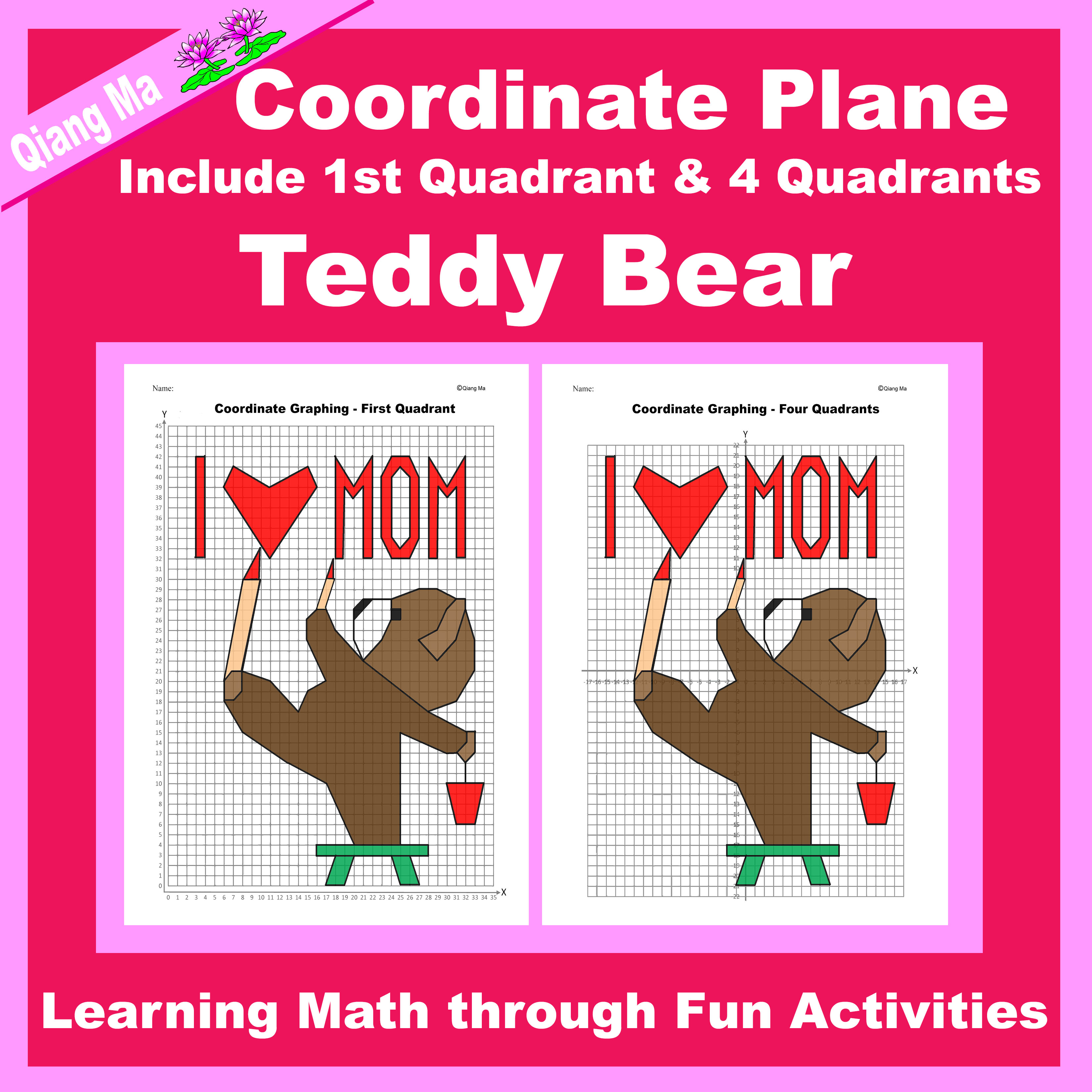 Mother's Day Coordinate Plane Graphing Picture- Teddy Bear - Classful