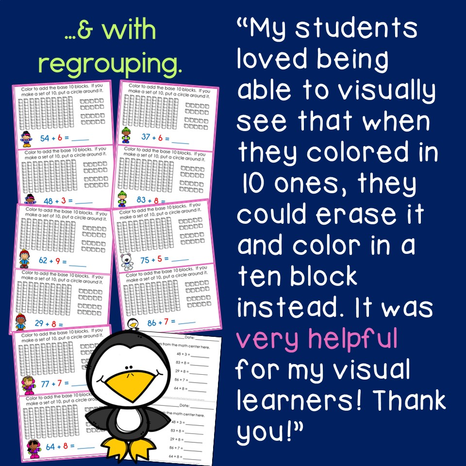 Winter Adding 2 Digit Numbers with Base 10 Blocks Task Cards Math ...