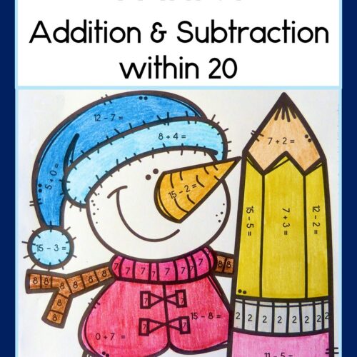 Winter Addition and Subtraction Within 20 NO PREP Worksheets - Classful