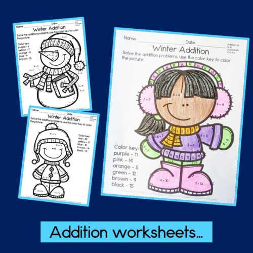 Winter Addition and Subtraction Within 20 NO PREP Worksheets - Classful