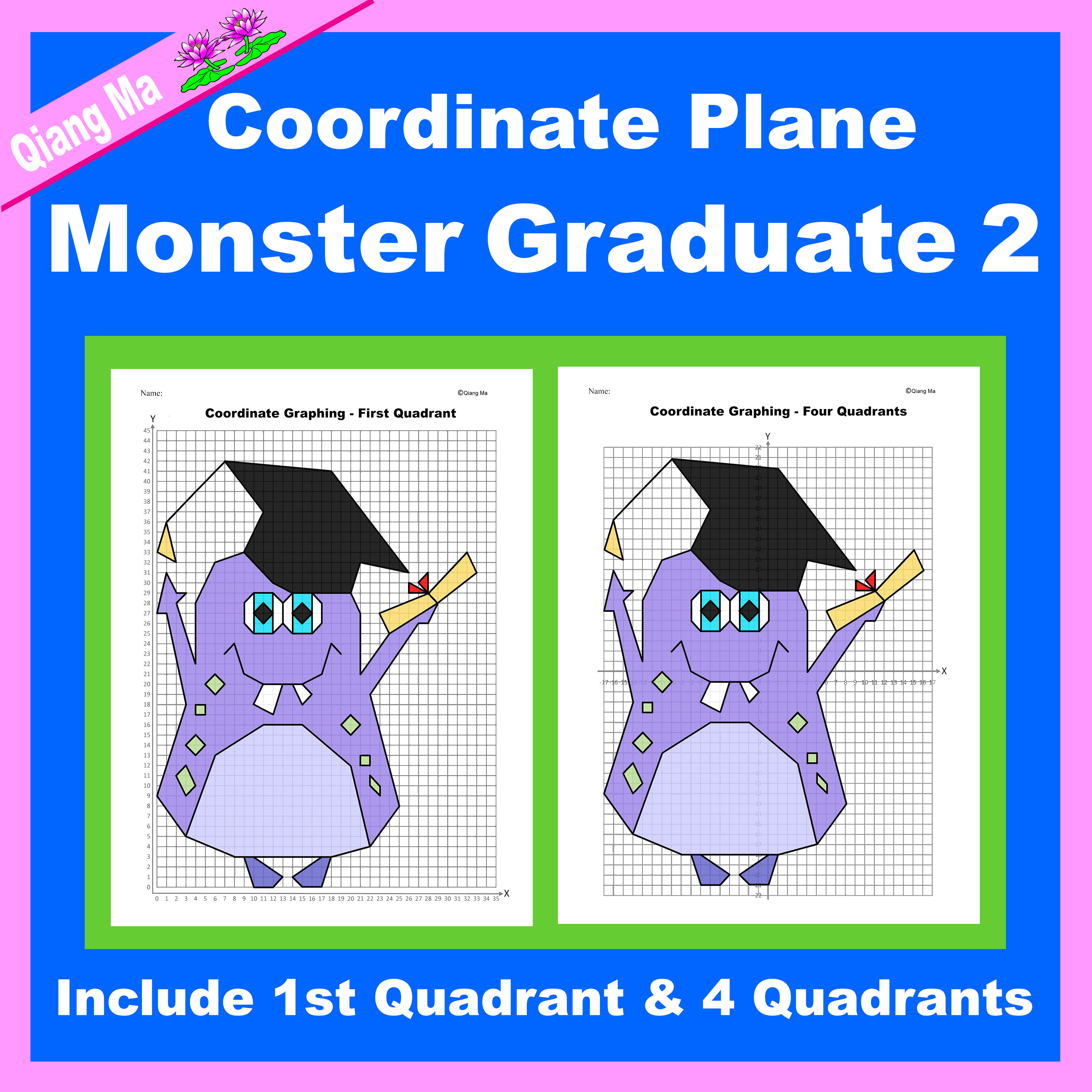 Graduation Coordinate Plane Graphing Picture: Monster Graduate 2