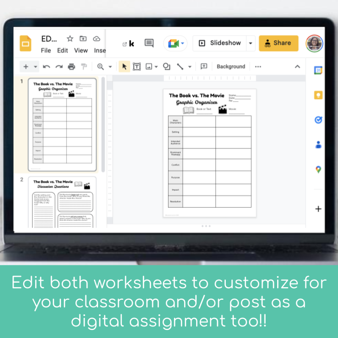 Book vs. Movie Graphic Organizer + Discussion Questions - Compare and ...