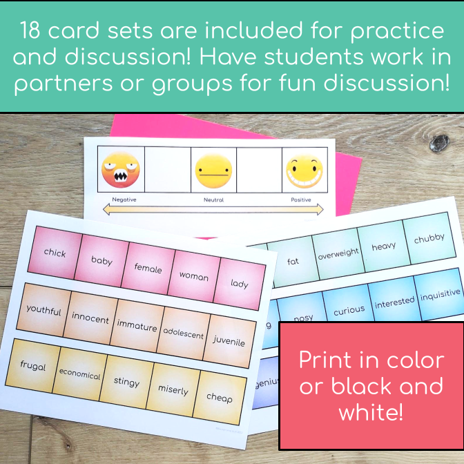 Ranking Connotations Flashcards - 18 sets included! - Classful
