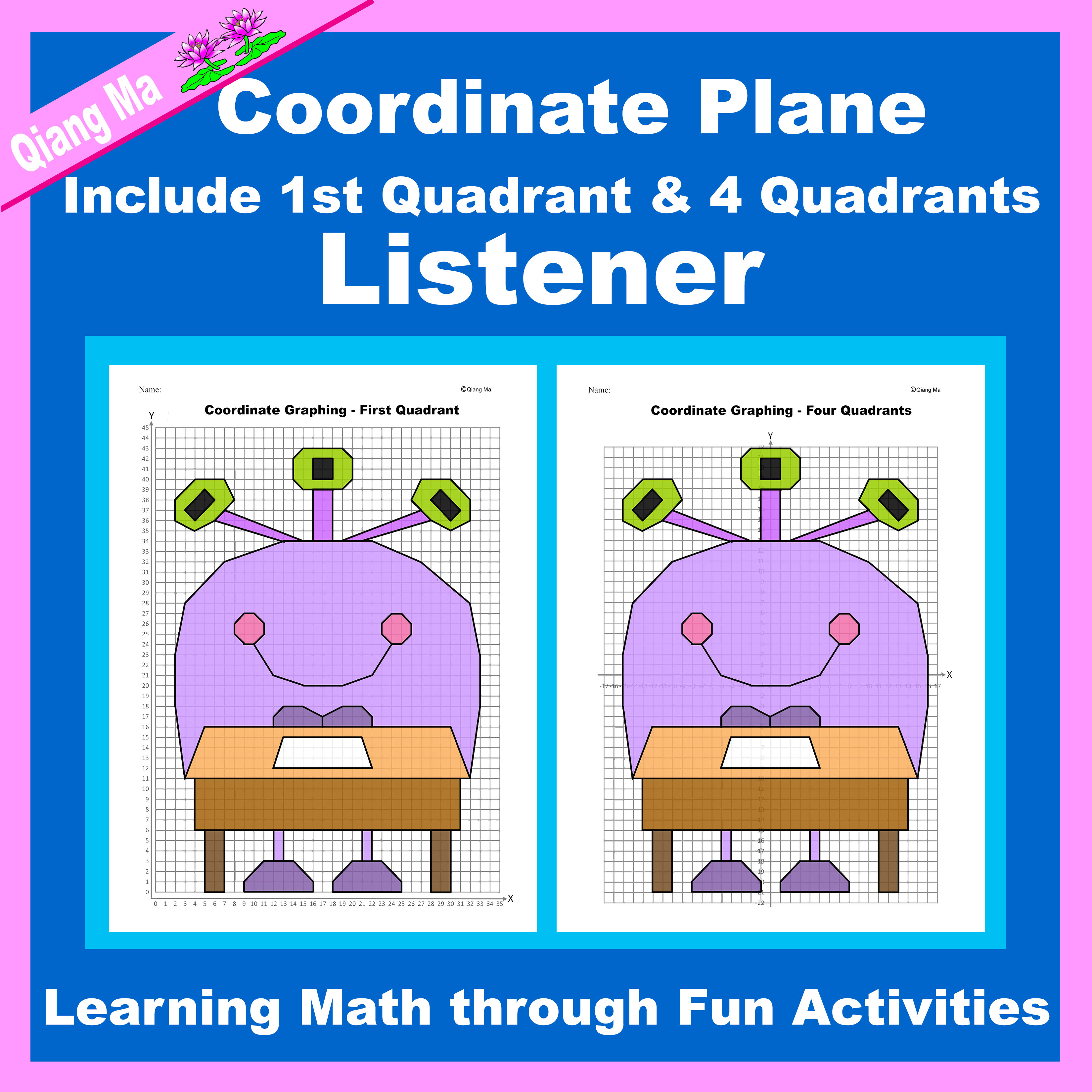 Back to School Monster Coordinate Plane Graphing Picture- Listener ...
