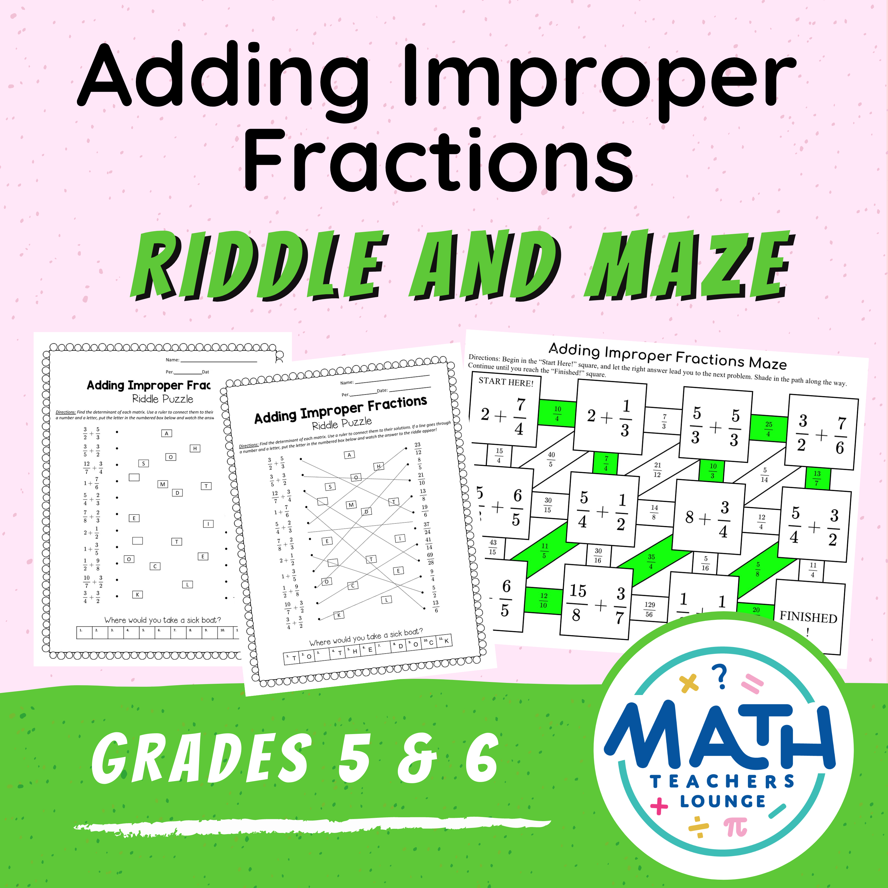 Adding Improper Fractions - Riddle and Maze - Classful
