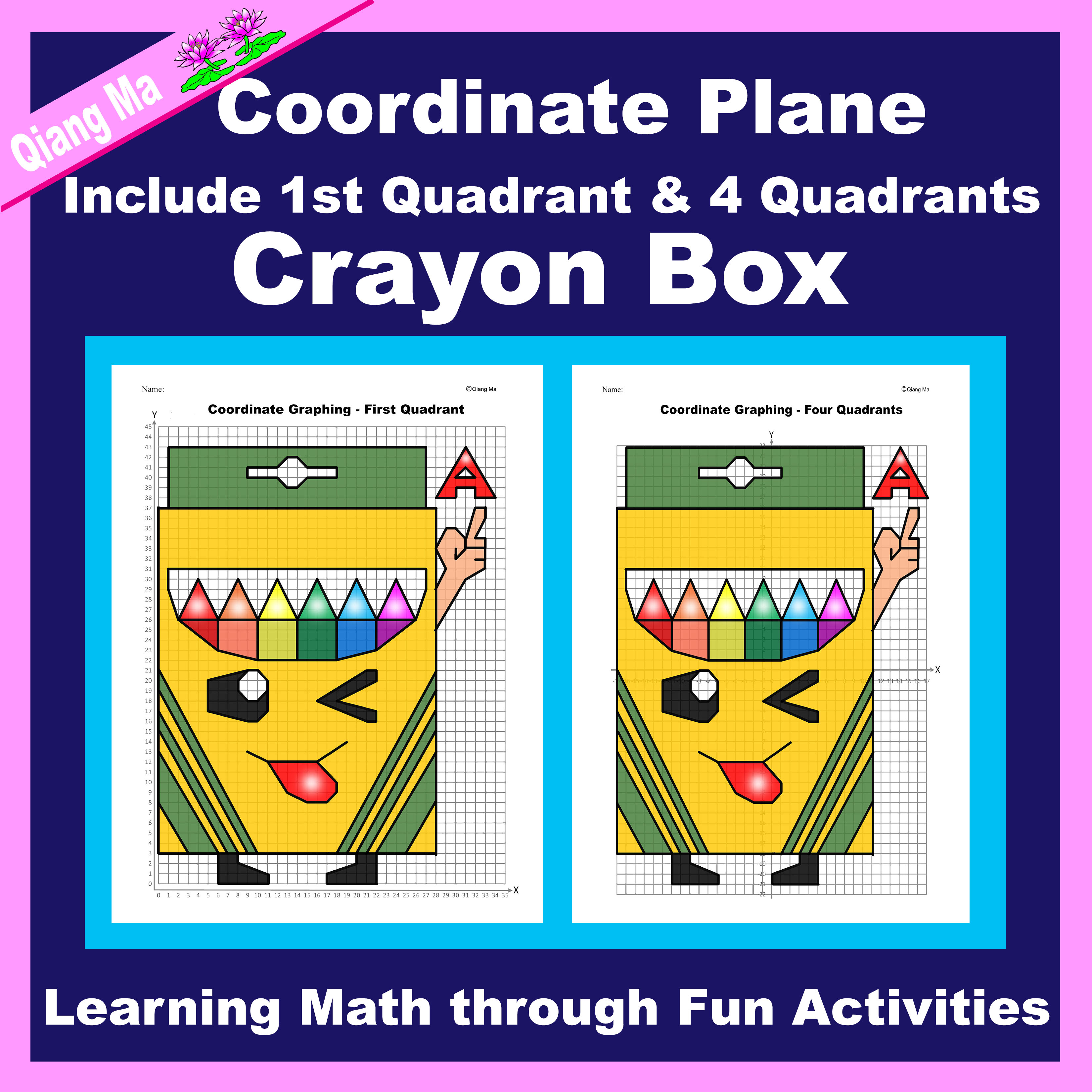 Back to School Coordinate Plane Graphing Picture- Crayon Box - Classful