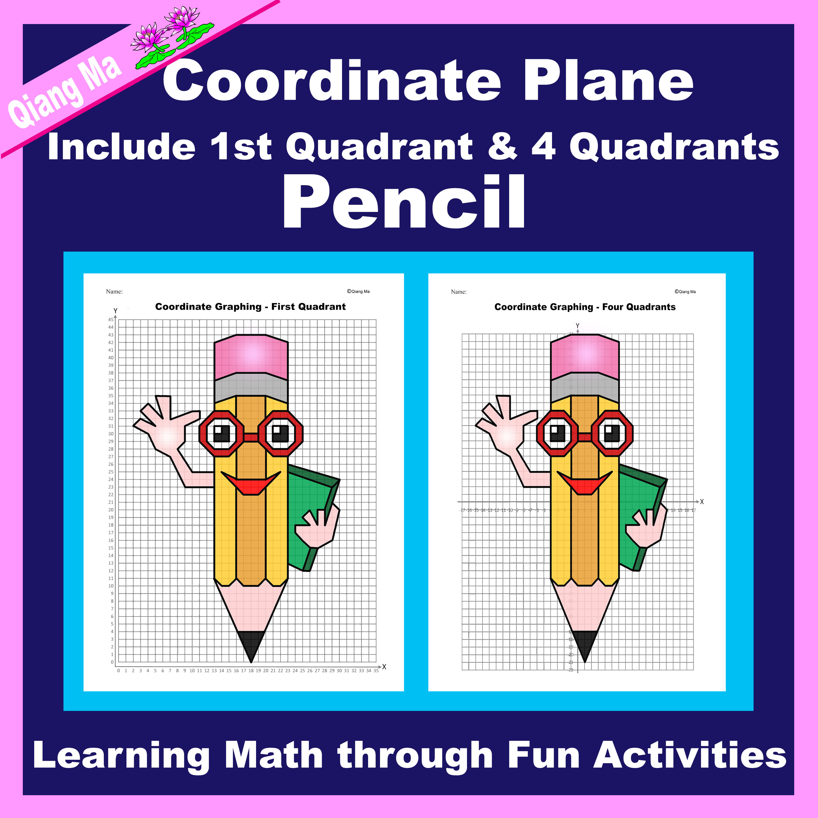 Back to School Coordinate Plane Graphing Picture- Pencil - Classful