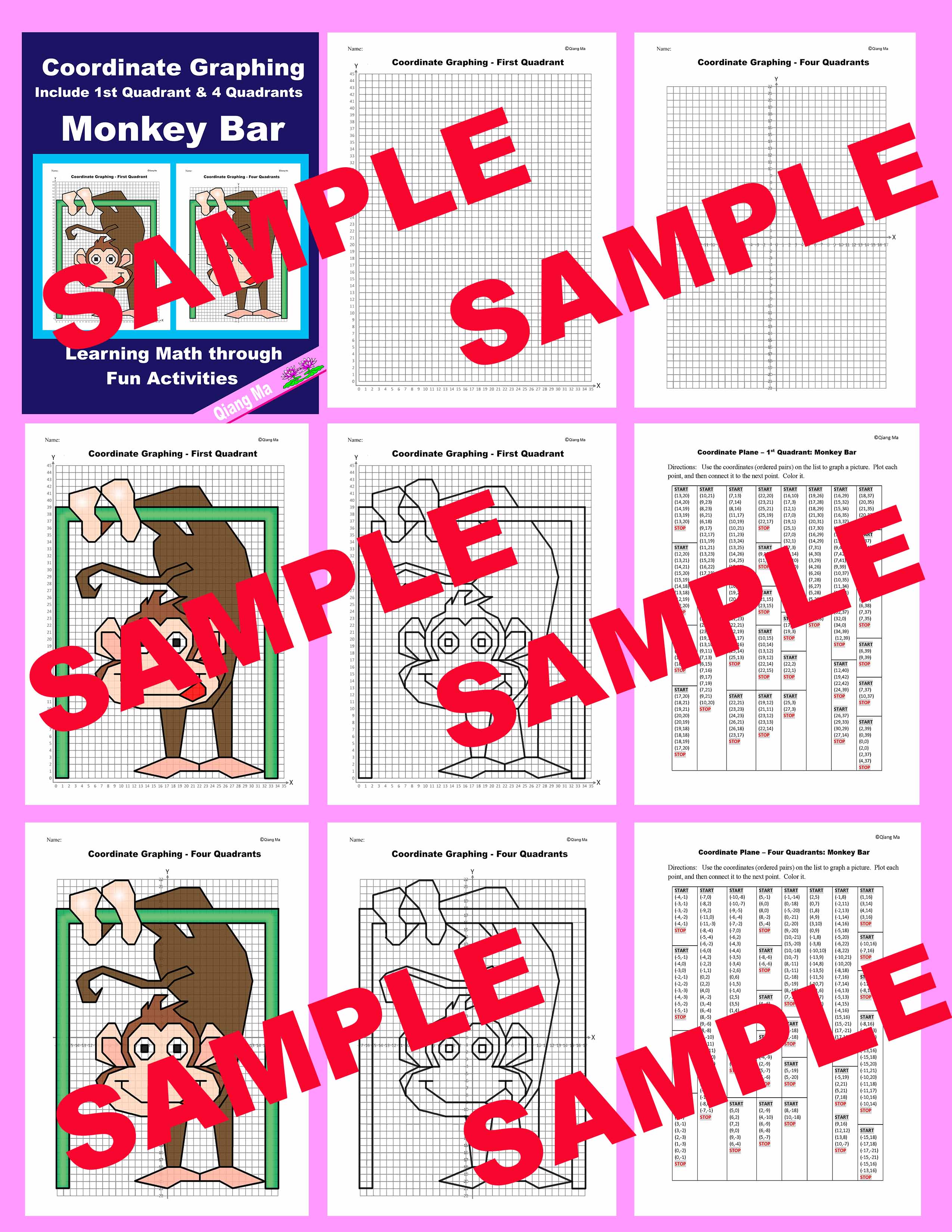 Back to School Coordinate Plane Graphing Picture- Monkey Bar - Classful