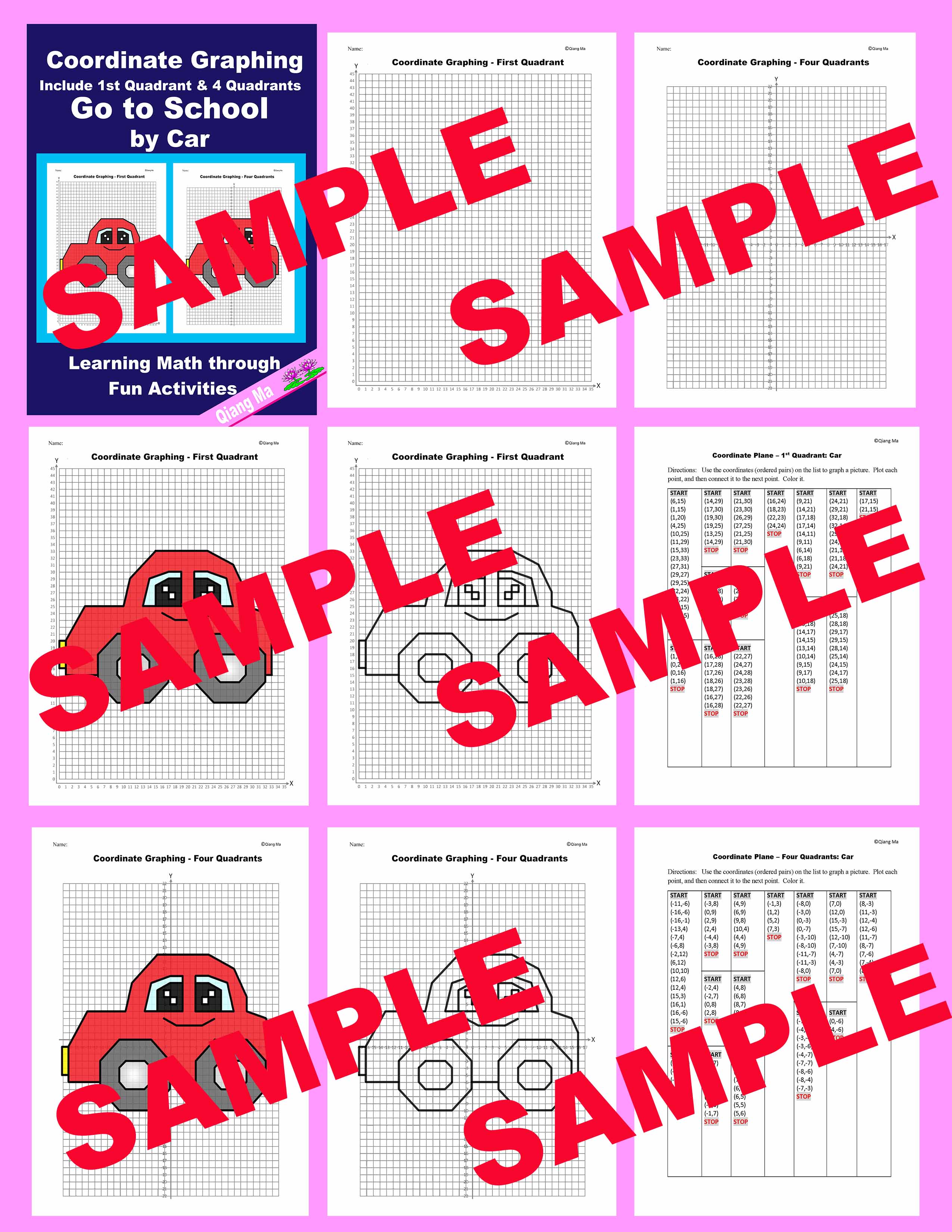 Back to School Coordinate Plane Graphing Picture- Go to School by Car ...