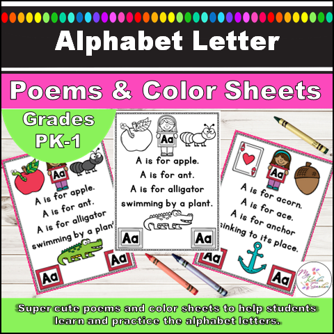 Alphabet Letter Identification Poems Posters and Color Sheets - Classful