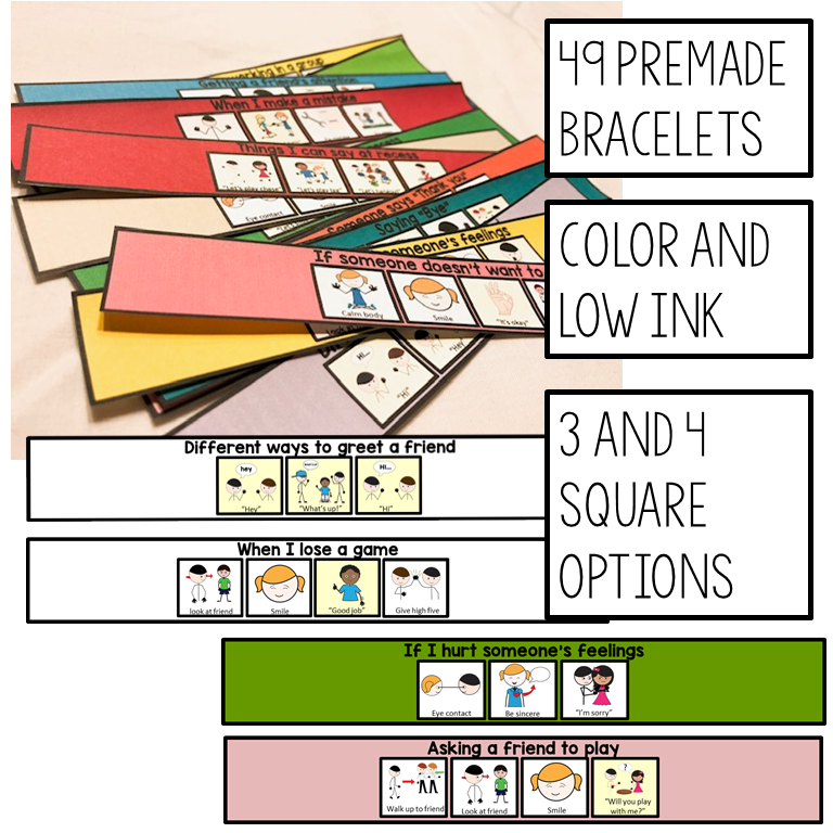 Social skills bracelets with visual cues for behavior picture symbols ...