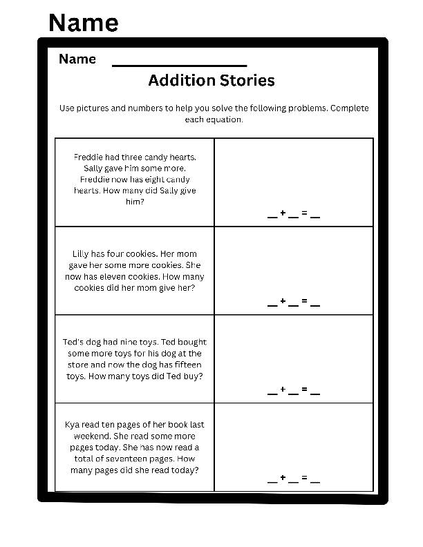 First Grade Addition Stories | Change Unknown| Word Problems with ...