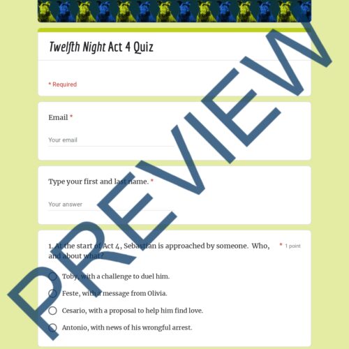 Twelfth Night Act 4 Quiz and Answer Key for Google Drive - Classful