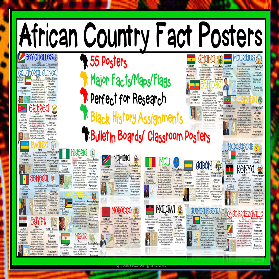 African Country Information Posters | 55 Posters | 8.5x14" | Facts ...