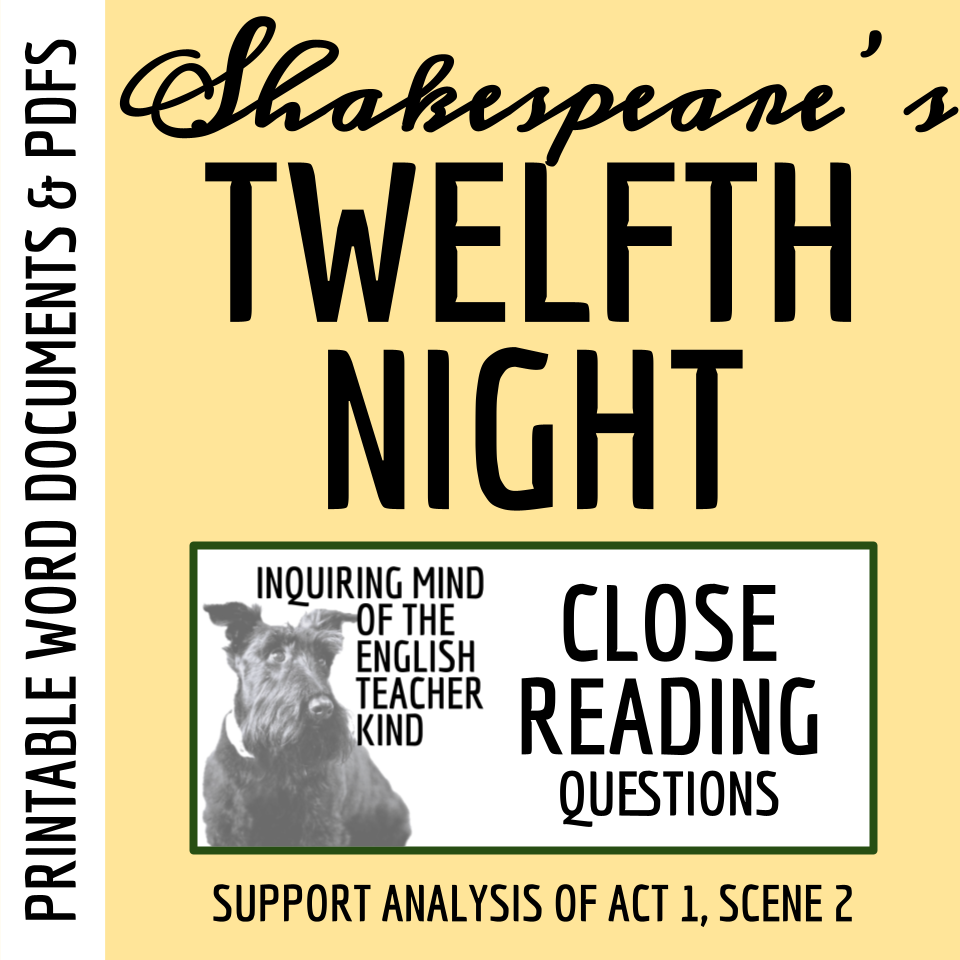 Twelfth Night Act 1 Scene 2 Close Reading Worksheet (Printable) - Classful