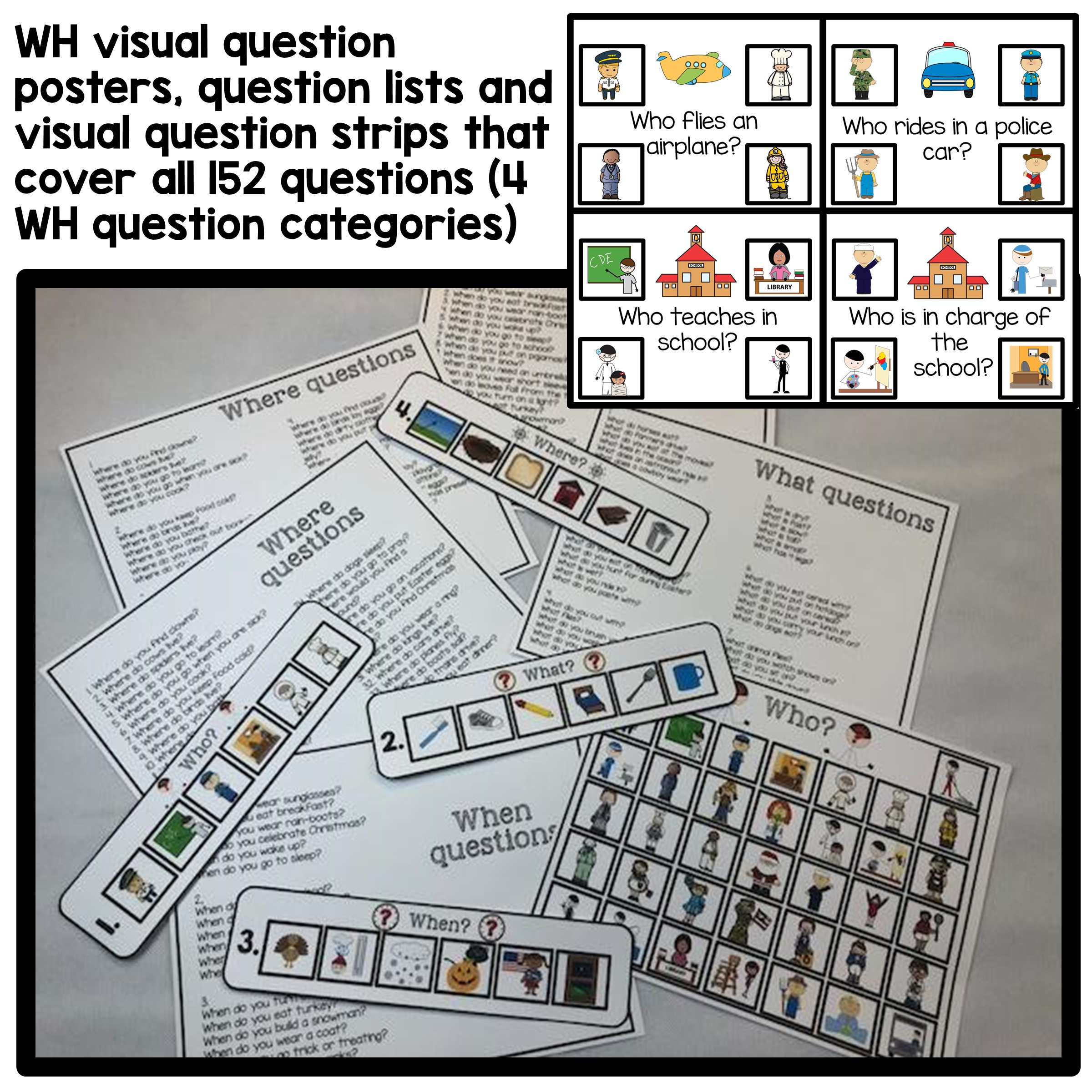 WH questions activities and task cards for autism who what why when ...