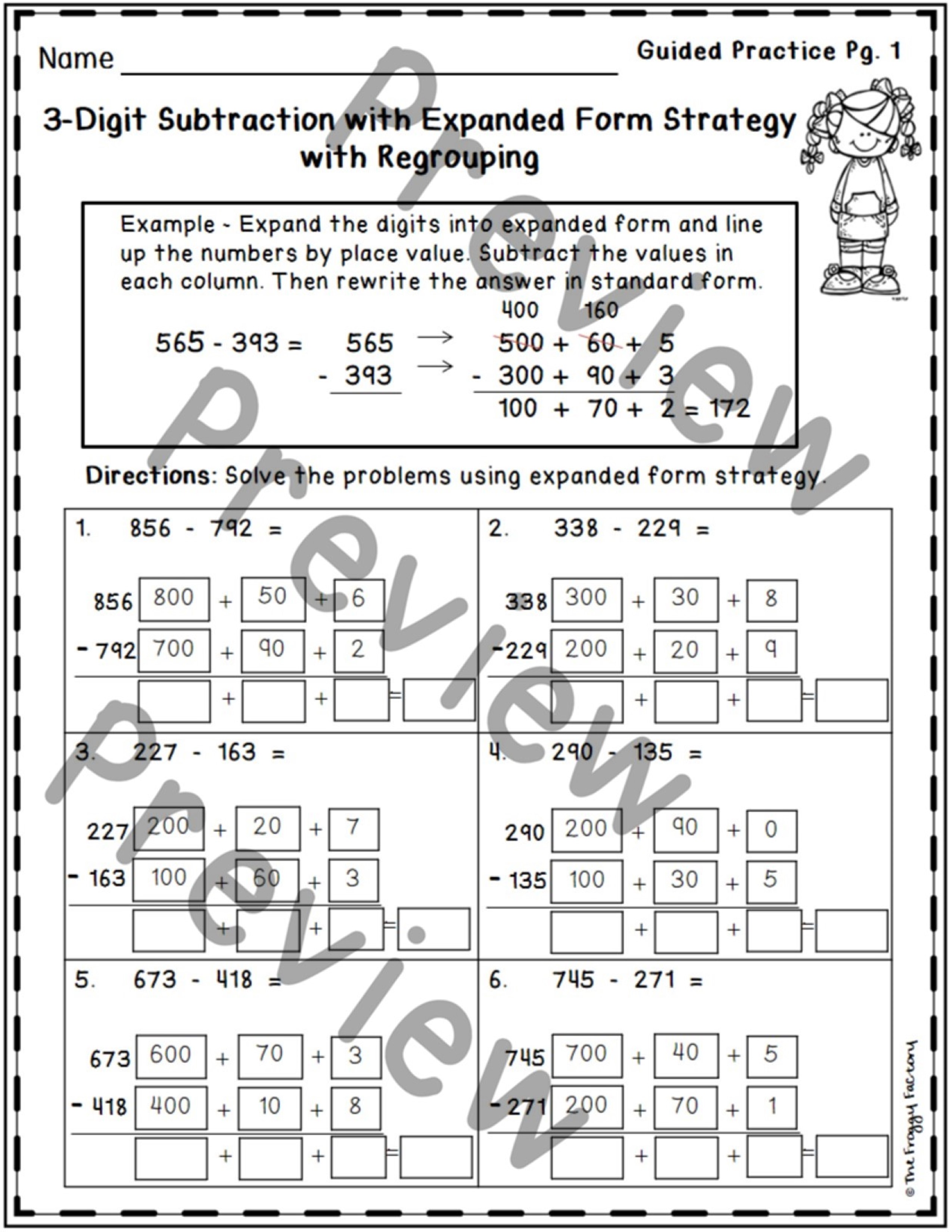 3 Digit Subtraction Expanded Form Strategy Worksheets | Subtraction ...