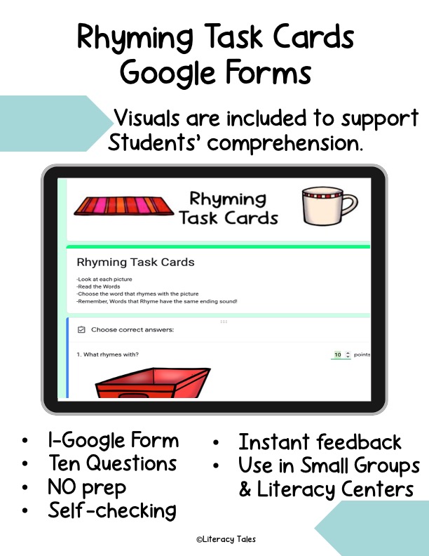 Fun-Phonics Rhyming Task Cards Google Forms - Classful