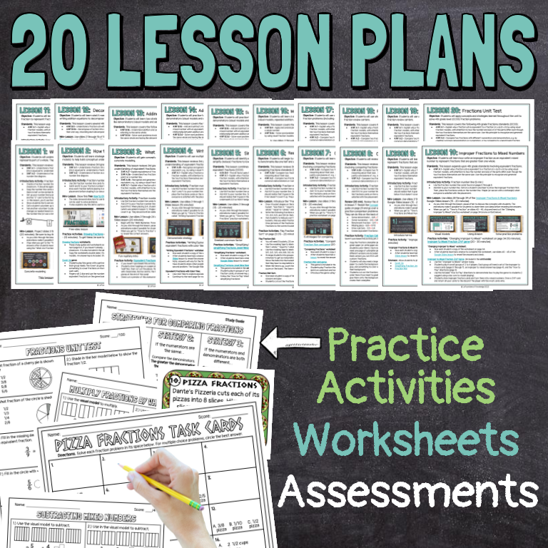 4th Grade Fractions 20 Lesson Unit with Slides, Games, and Worksheets ...