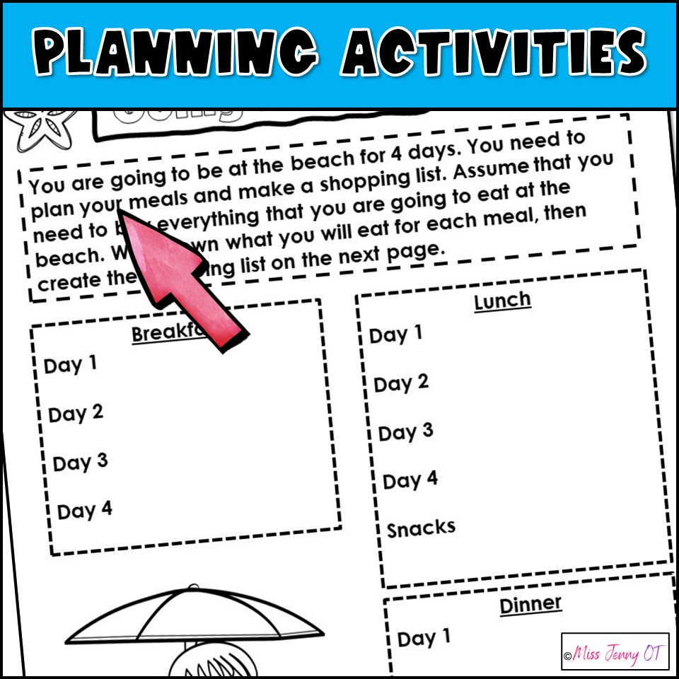 Executive Functioning Activities for Middle School Teens Plan a Beach ...