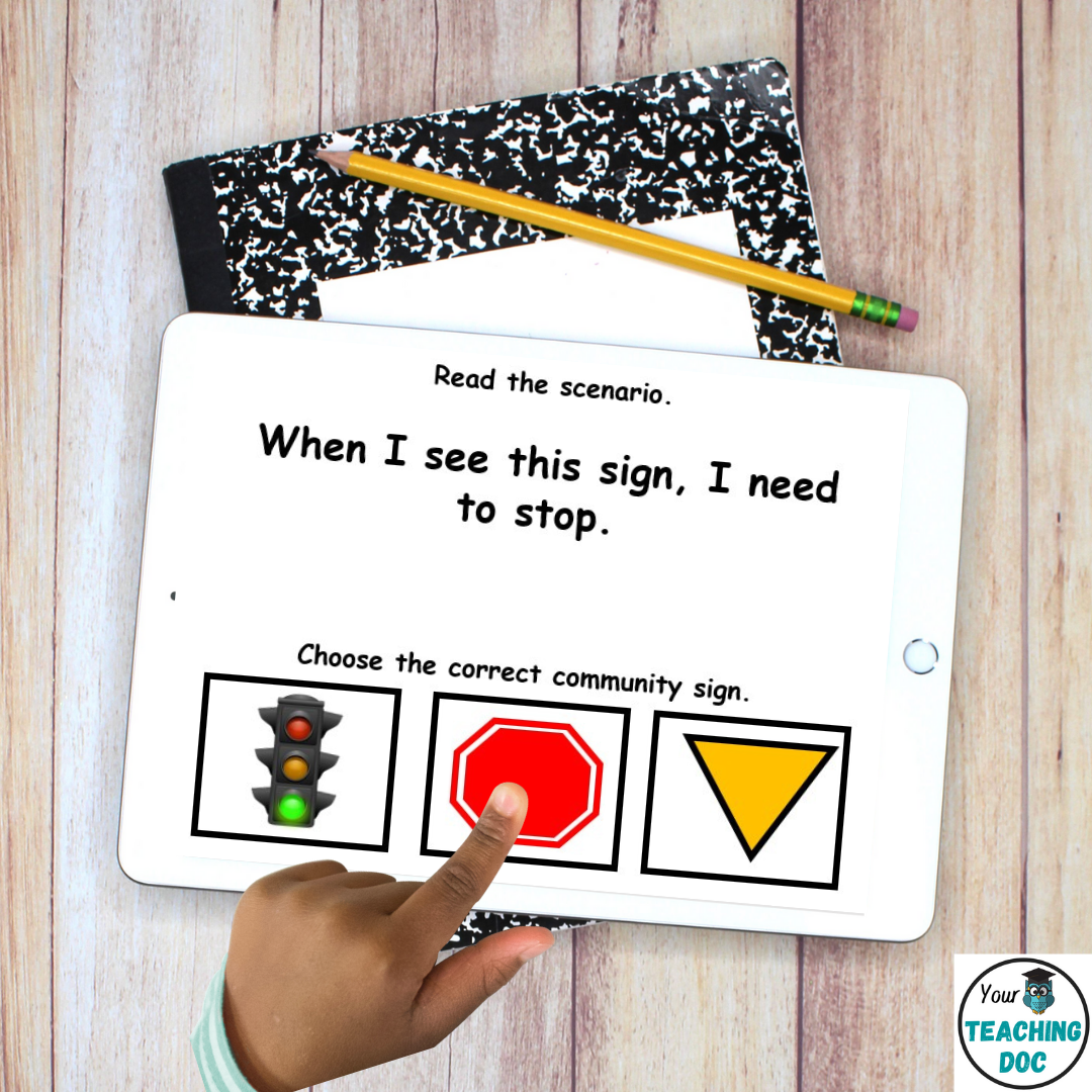 Community Signs Functional Life Skills Literacy PLUS Task Cards Level 3 ...