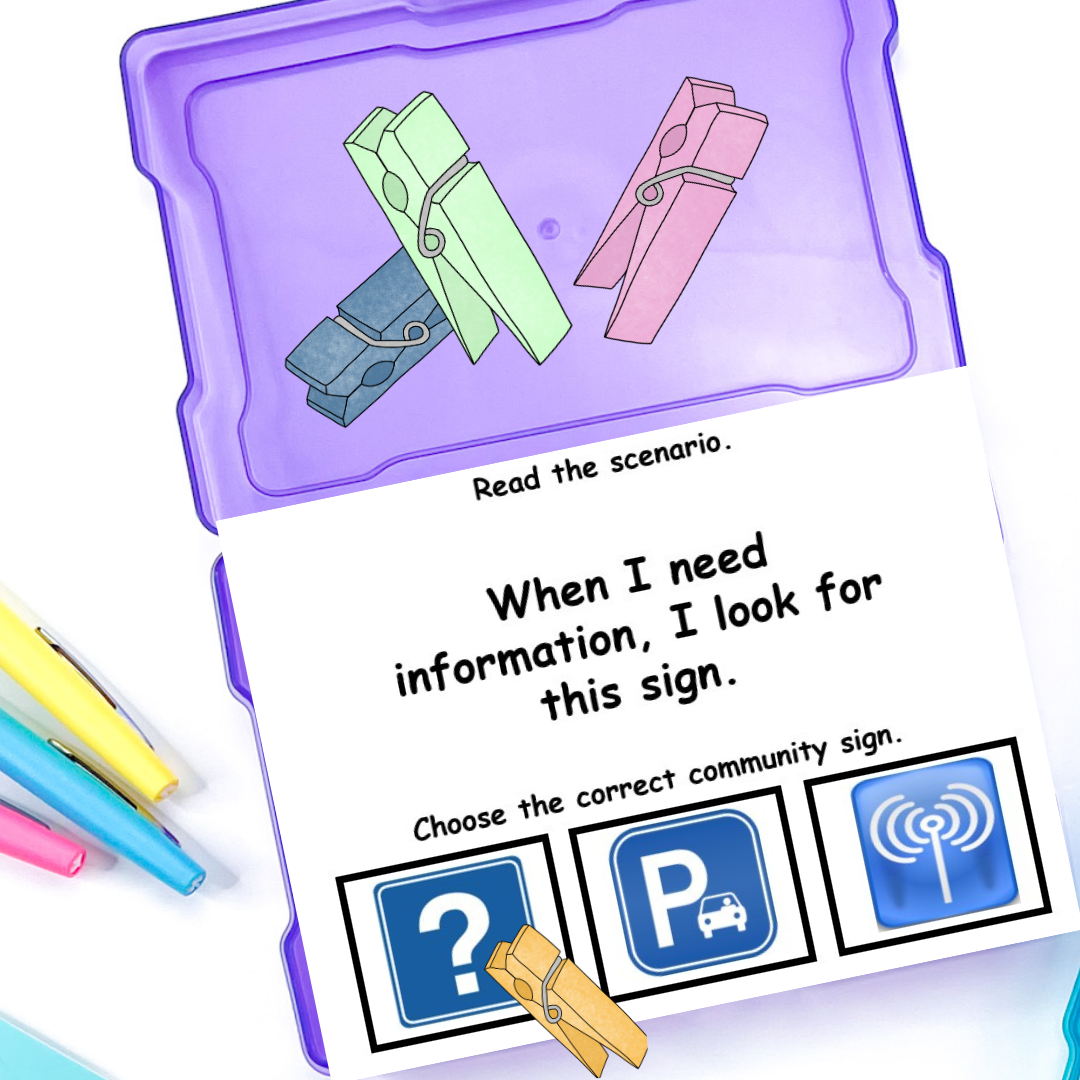 Community Signs Functional Life Skills Literacy PLUS Task Cards Level 3 ...