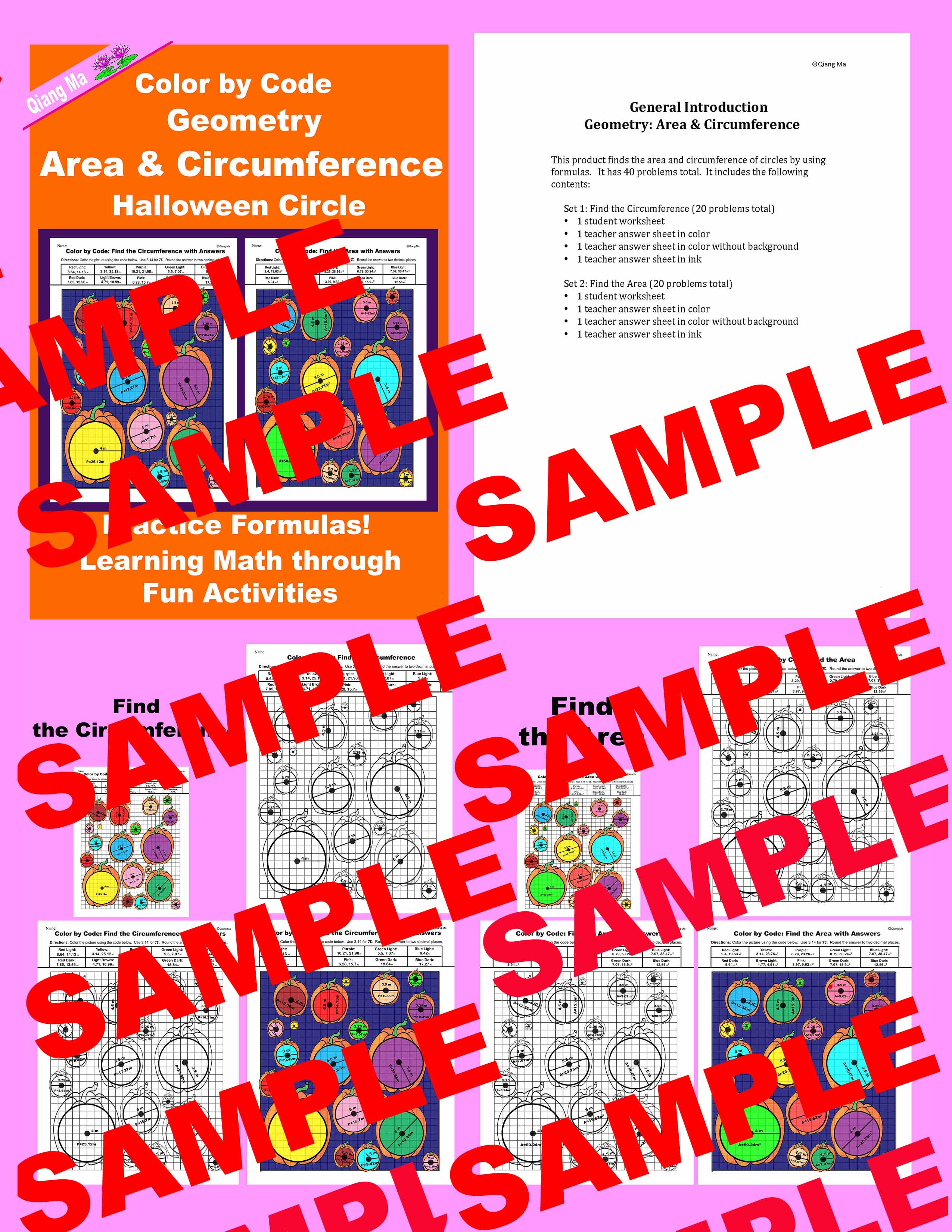 Halloween Color by Code- Area and Circumference- Practice Formulas ...