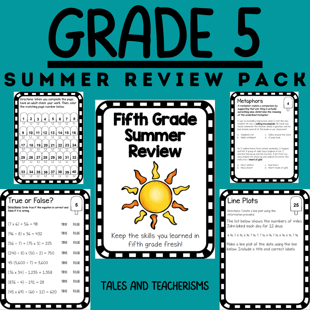 Fifth Grade Summer Review Pack- 40 days of ELA and Math, Summer School ...