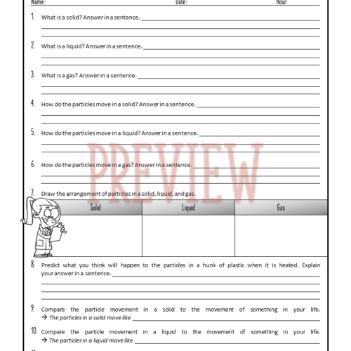 Solids Liquids And Gases Worksheets