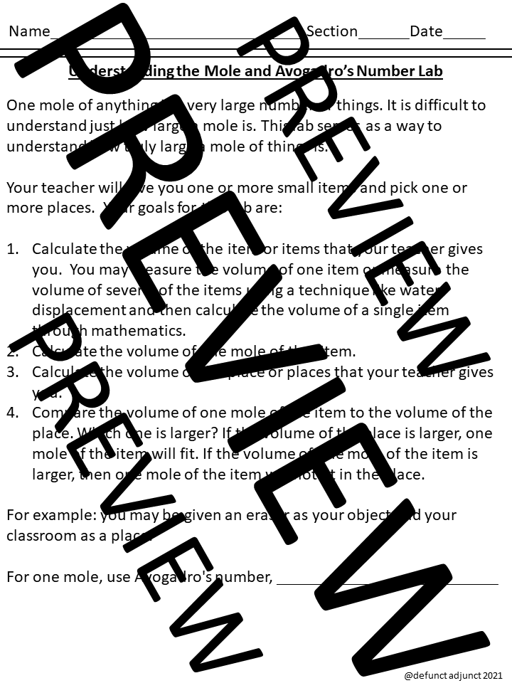 Understanding the Mole and Avogadro's Number Chemistry Lab - Classful