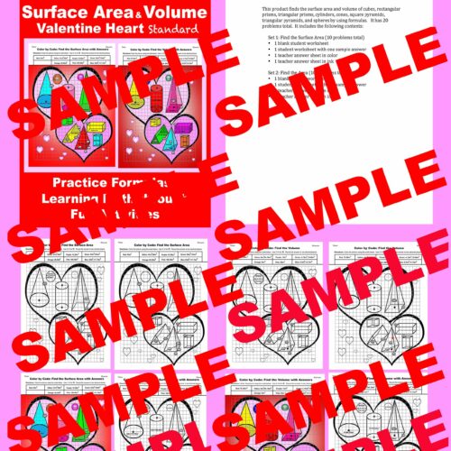 Valentine Color by Code- Surface Area and Volume- Practice Formulas Std ...