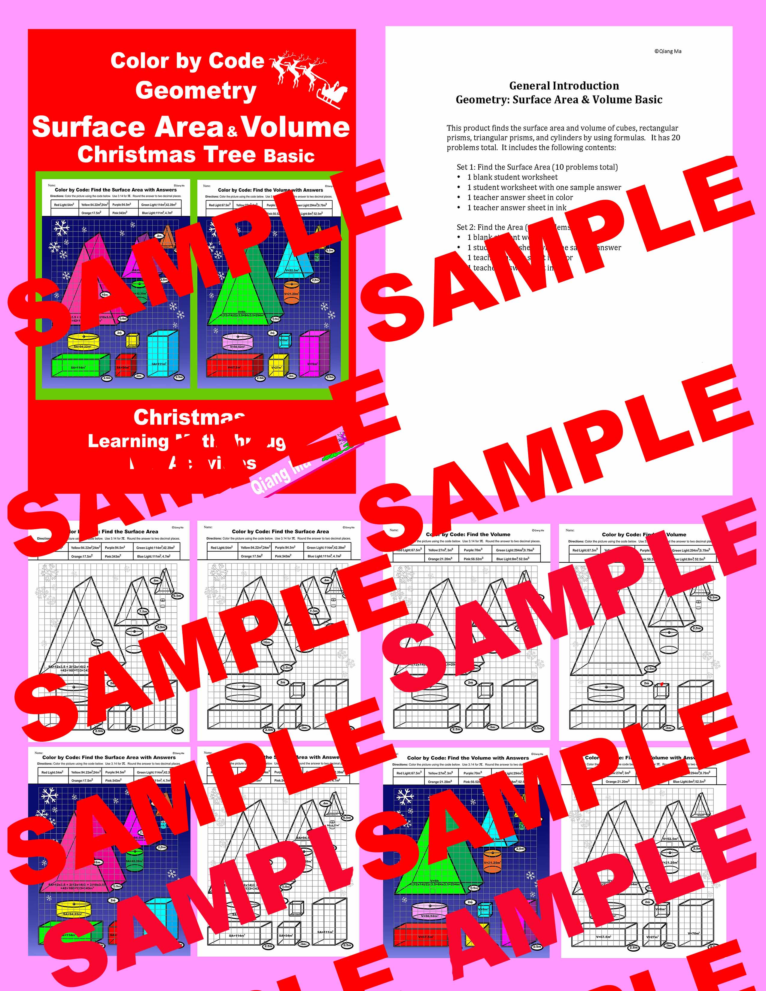 Christmas Color by Code- Surface Area and Volume Tree 2 in 1- Practice ...