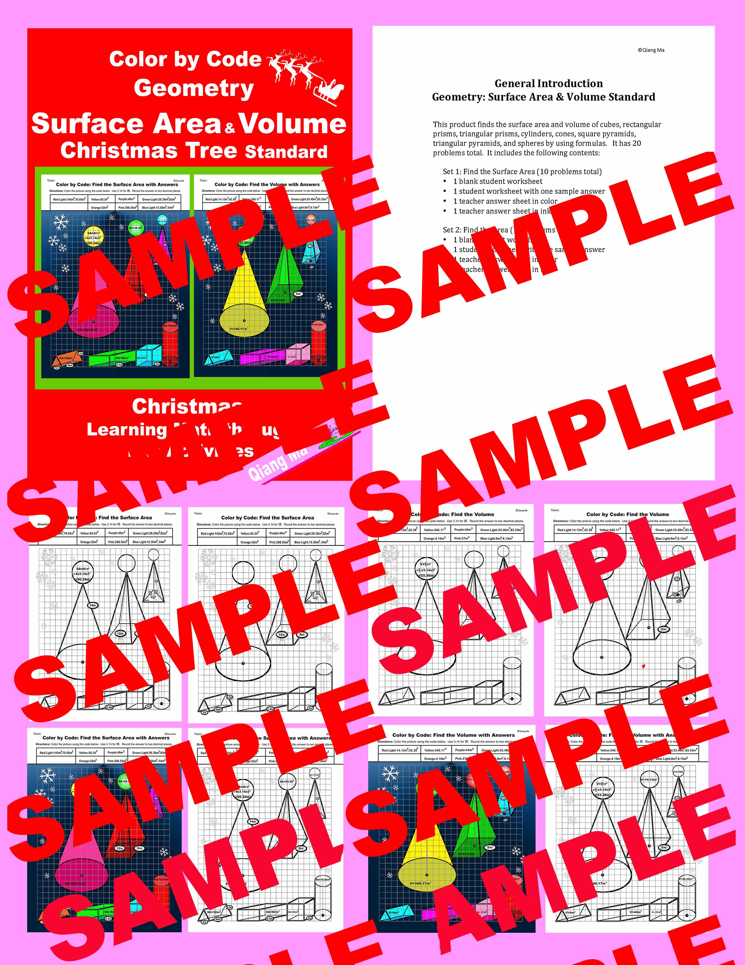 Christmas Color by Code- Surface Area and Volume Tree 2 in 1- Practice ...