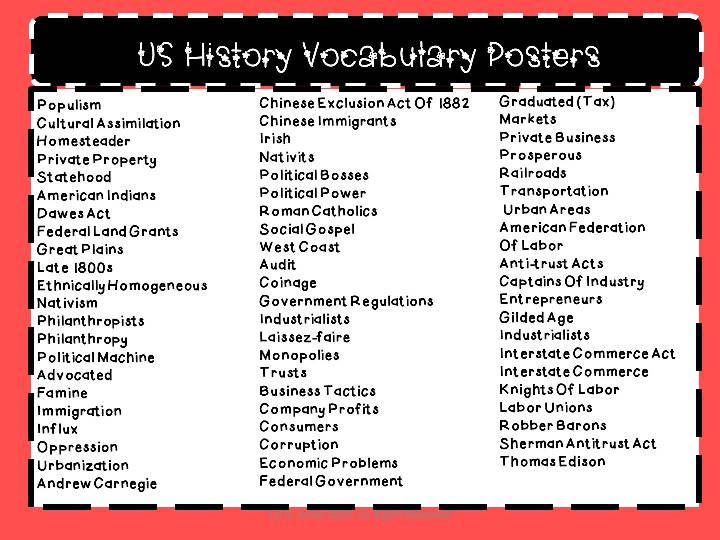 Word Wall Vocabulary Posters for US HISTORY Units HIGH SCHOOL 1001 ...