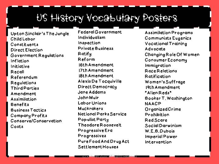 Word Wall Vocabulary Posters for US HISTORY Units HIGH SCHOOL 1001 ...