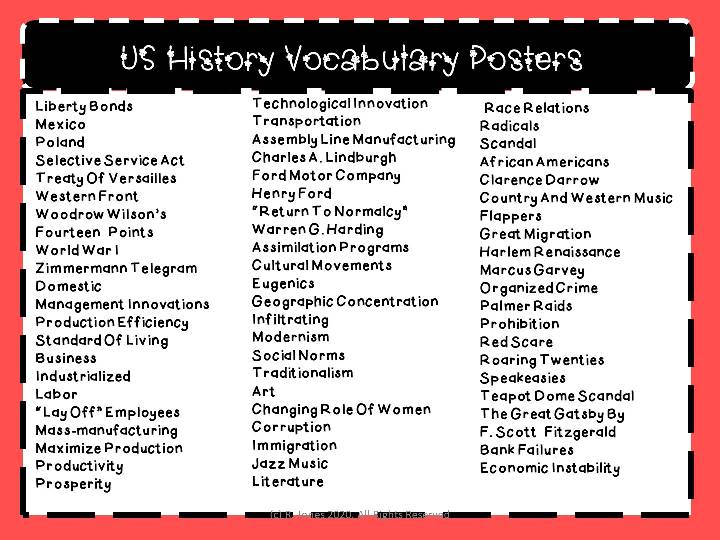 Word Wall Vocabulary Posters for US HISTORY Units HIGH SCHOOL 1001 ...