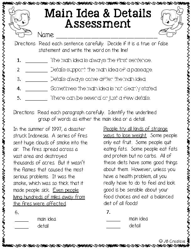 Main Idea and Details Assessment - Classful