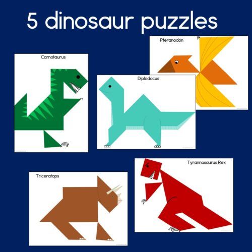 Dinosaurs Tangram Puzzles Printable | 2D Shapes Math Center | Tangrams ...