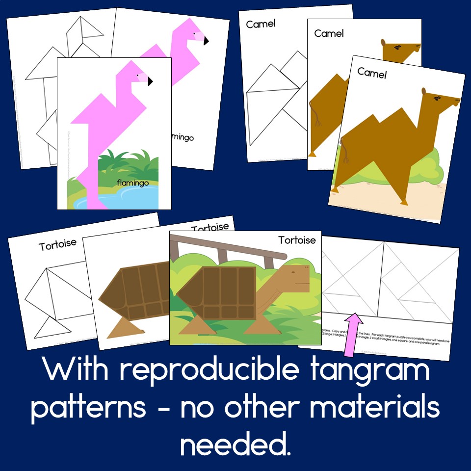 Zoo Animal Tangram Puzzles 2D Shapes Math Center - Classful