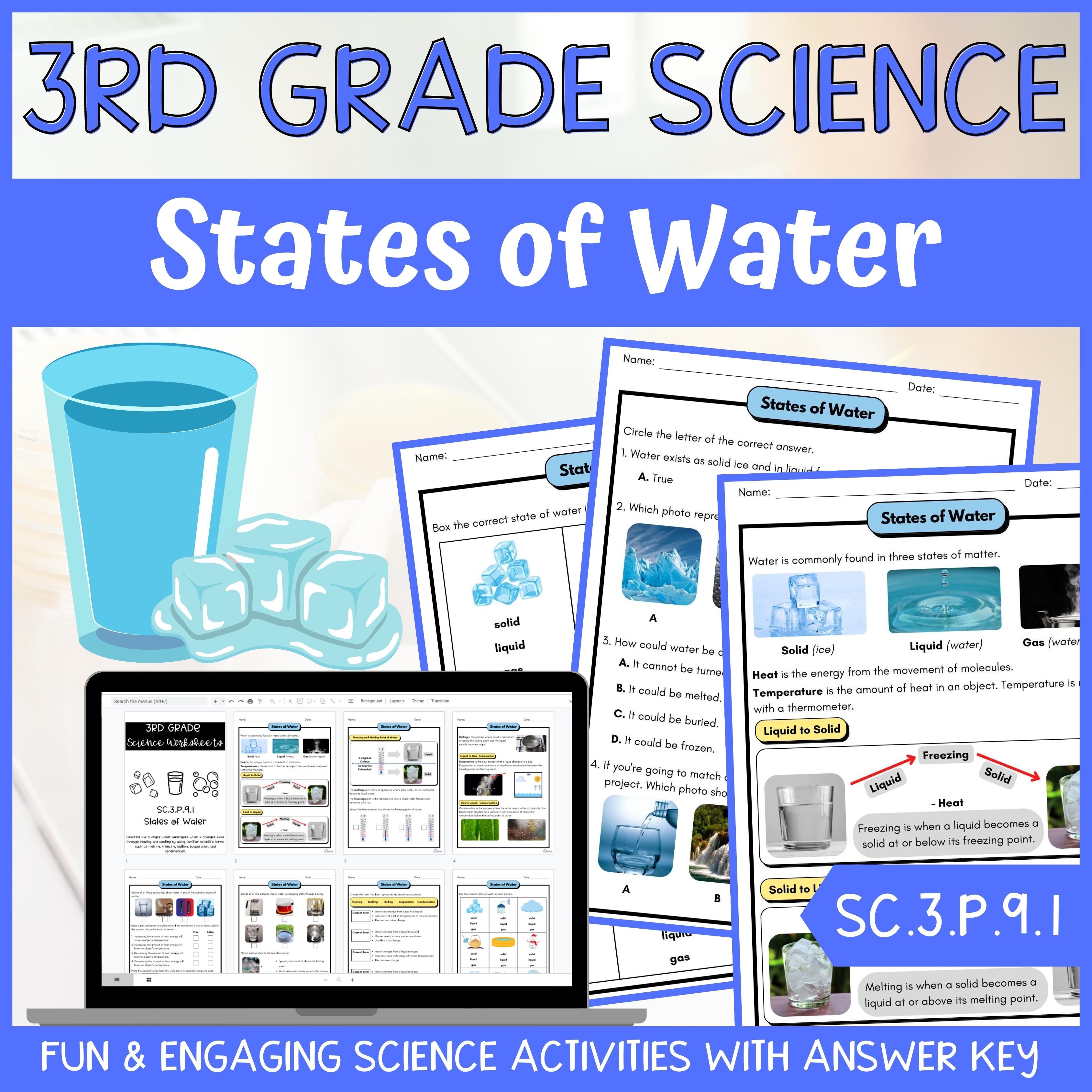 States of Water Activities & Answer Key 3rd Grade Physical Science ...
