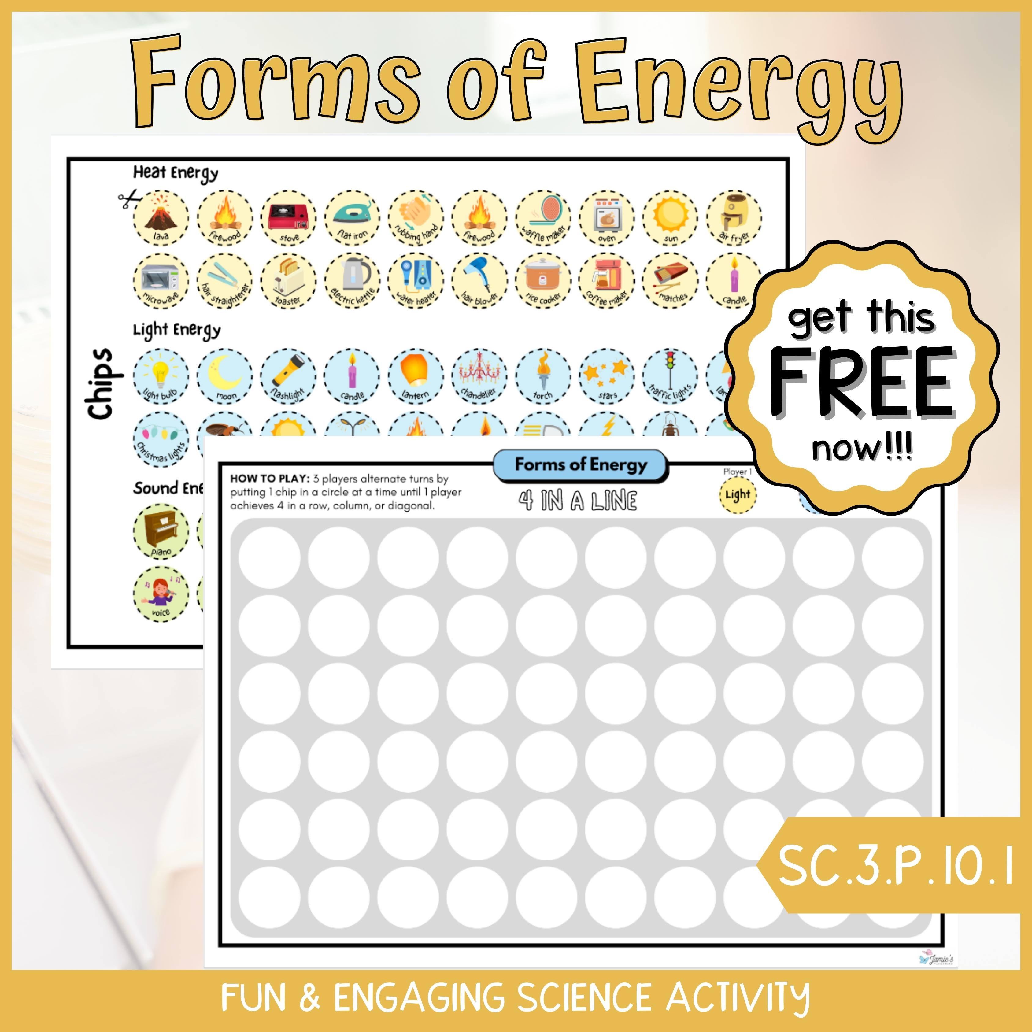 FREE Forms of Energy Connect 4 in a Row Science Game - Classful